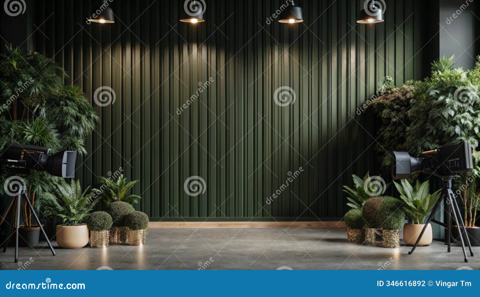Green Wall Backdrop with Plants and Lights for Product Display Stock ...