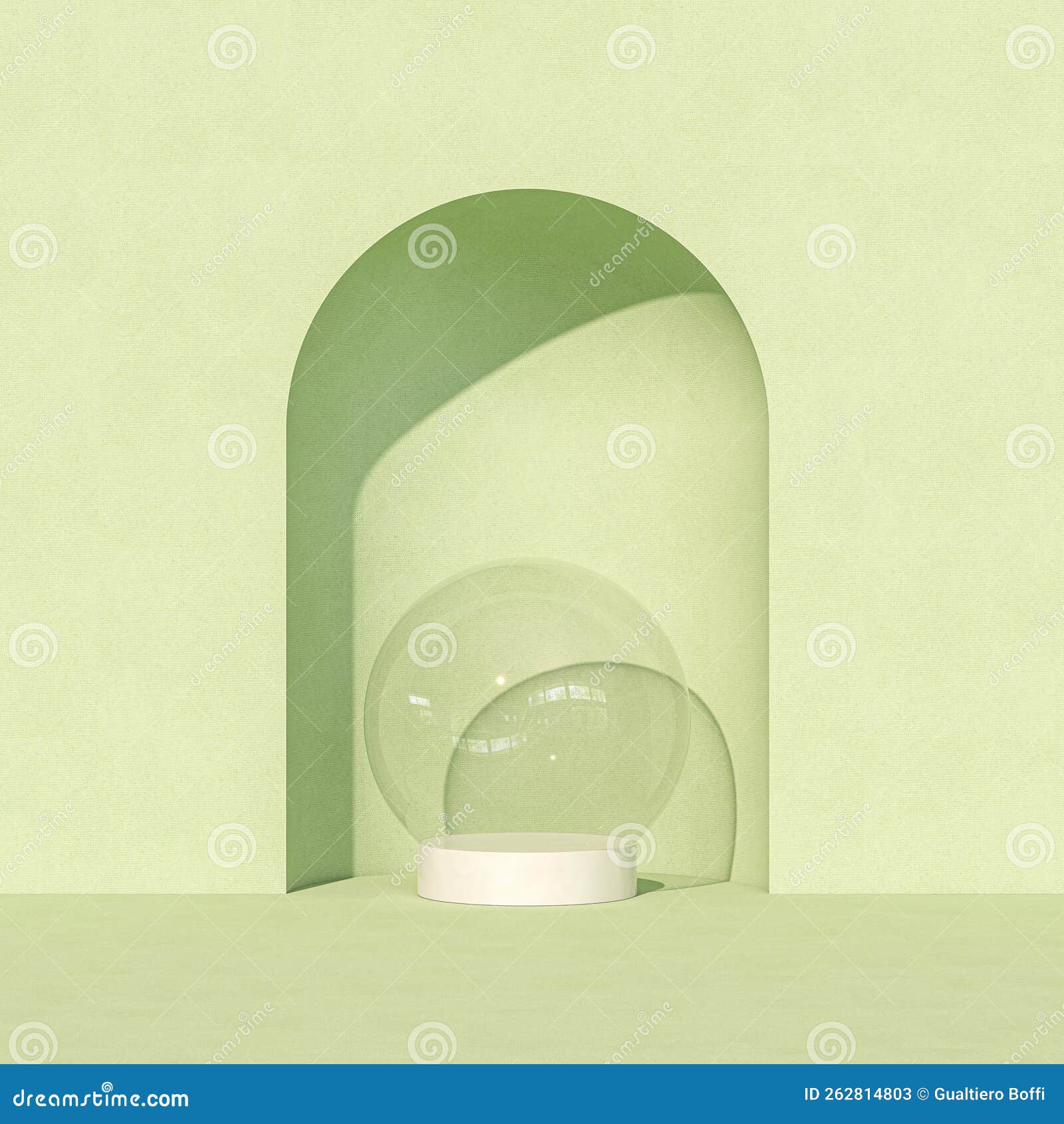 Green Wall Background Niche with Crystal Ball and Podium Stock ...