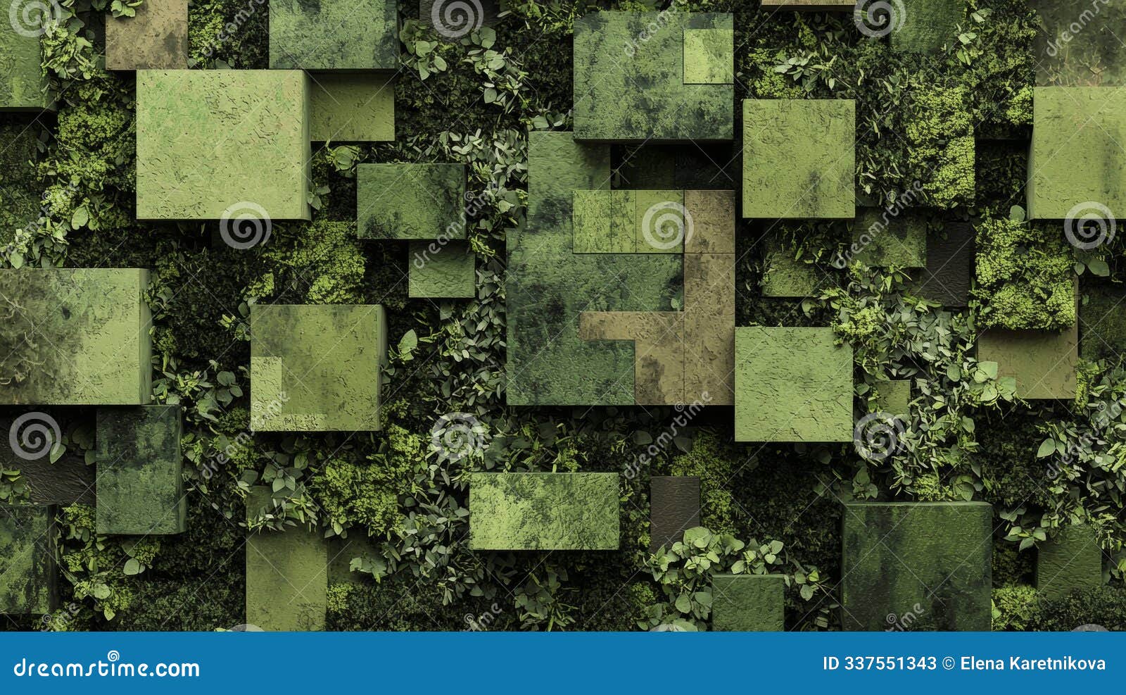 Green Wall with Square Concrete Blocks Covered by Plants and Moss ...