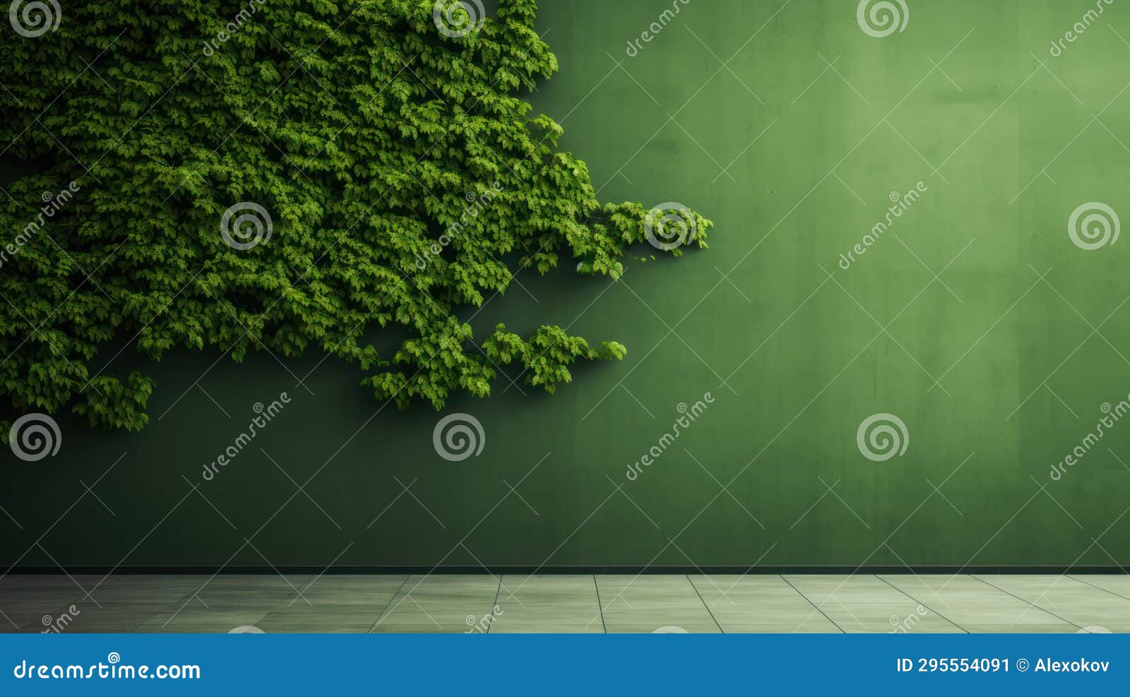 Green Wall with Tree and Tiled Floor, 3d Render. Generative AI Stock ...