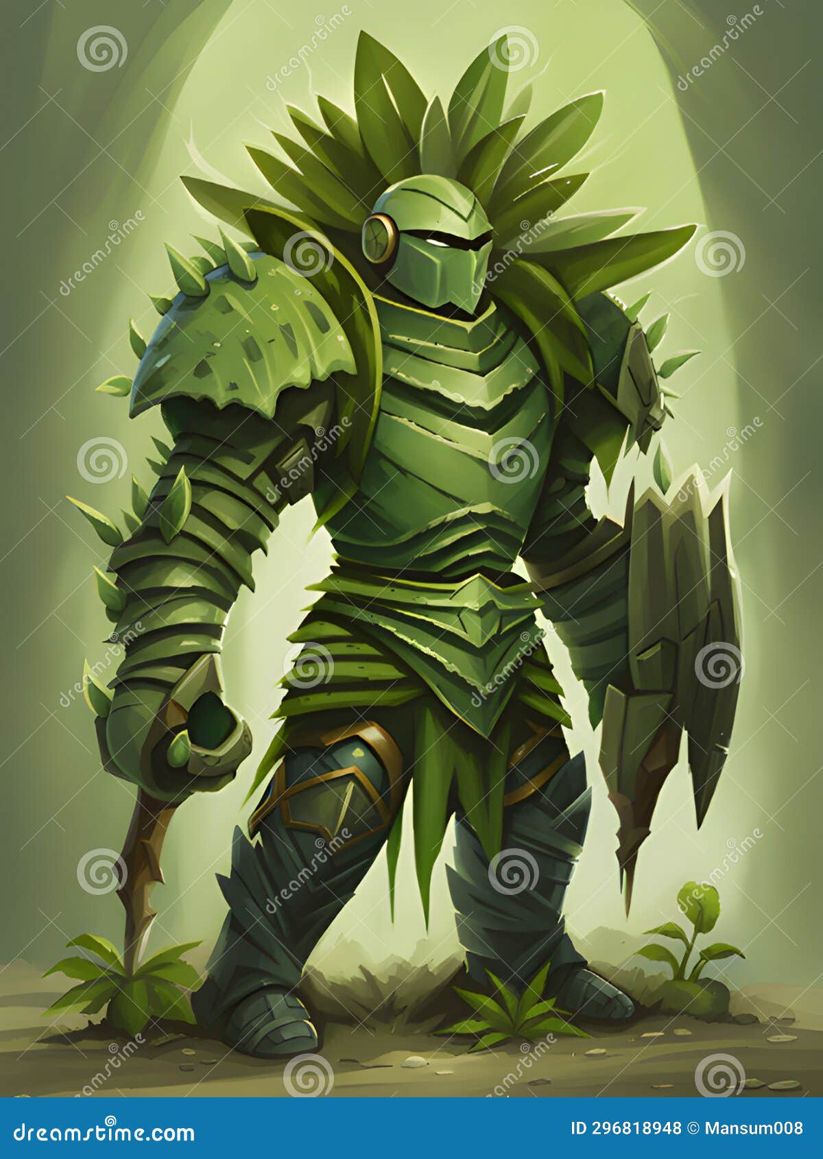 Green Warrior with a Shield and Sword Stock Illustration - Illustration ...