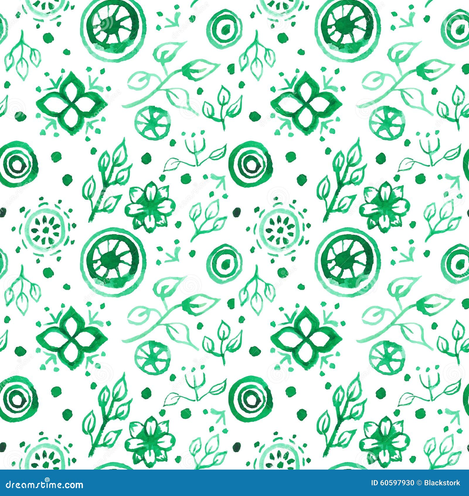 Green Watercolor Vector Seamless Floral Pattern Stock Vector ...