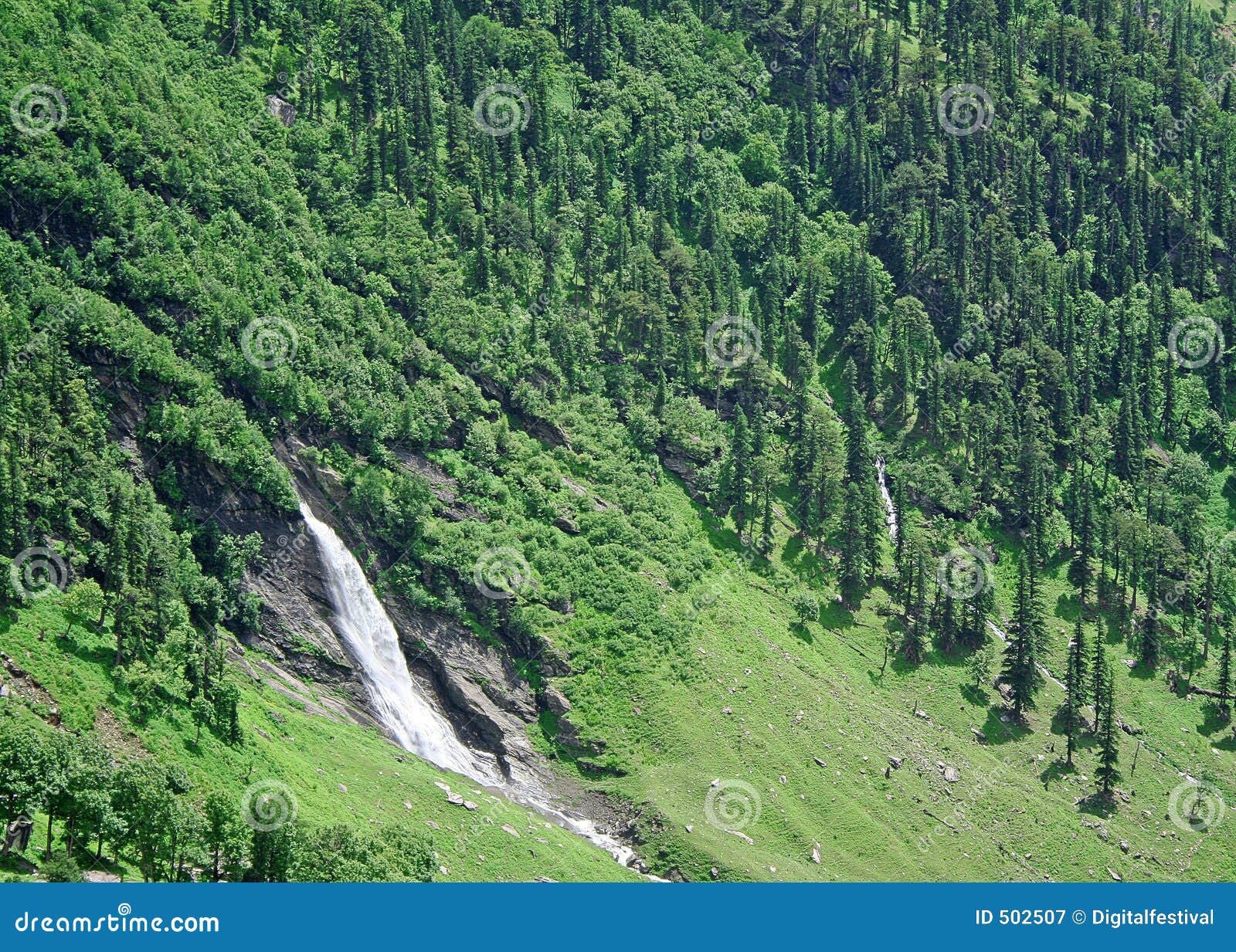 Green waterfall stock image. Image of steep, forest, mountains - 502507