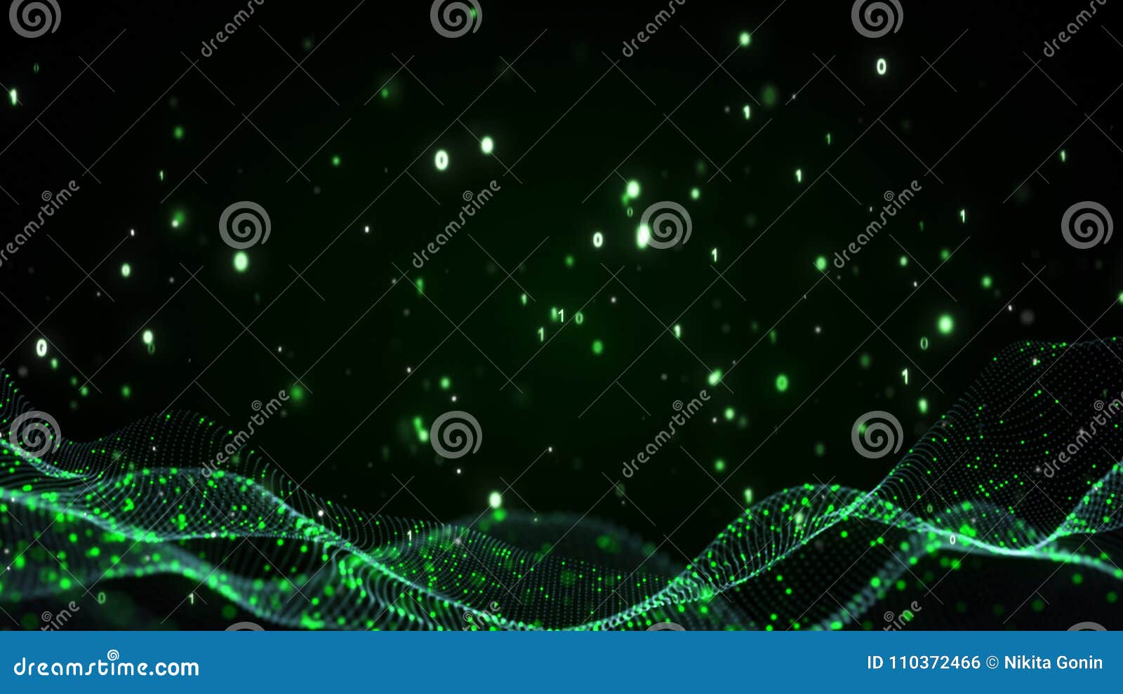 Green Wave with Digital Binary Code Stock Illustration - Illustration ...