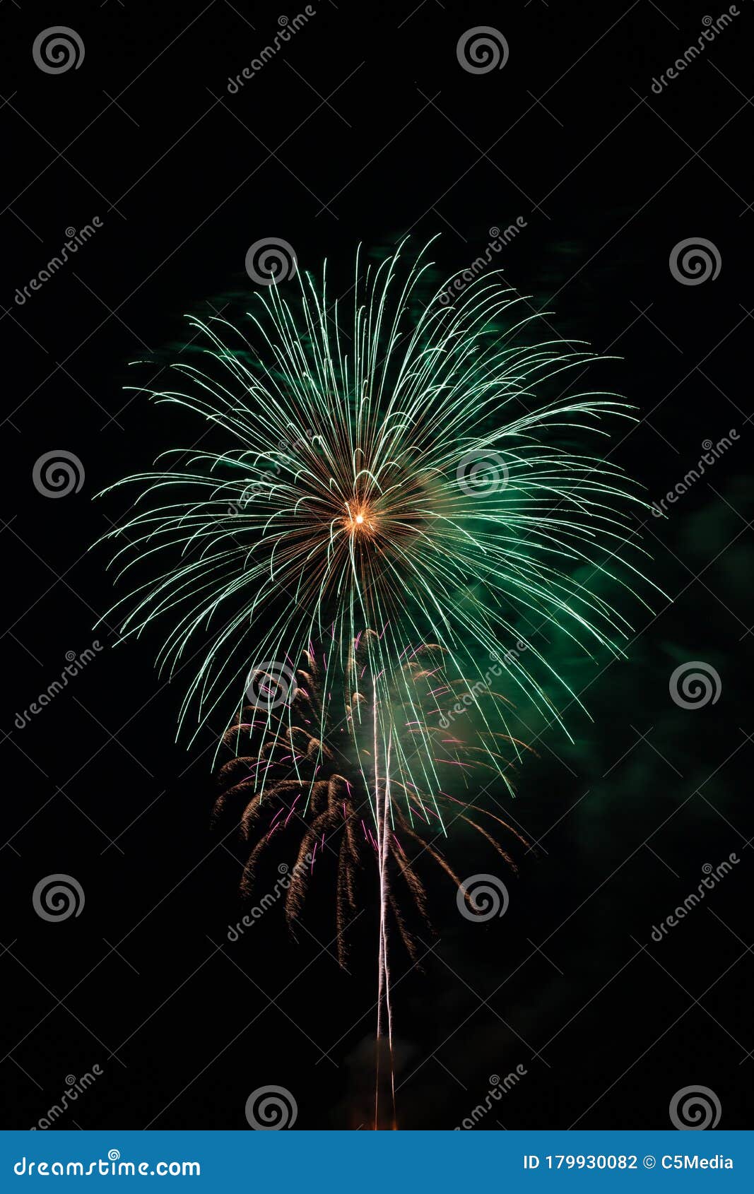 Green Wave Firework Exploding in the Air Stock Photo - Image of ...