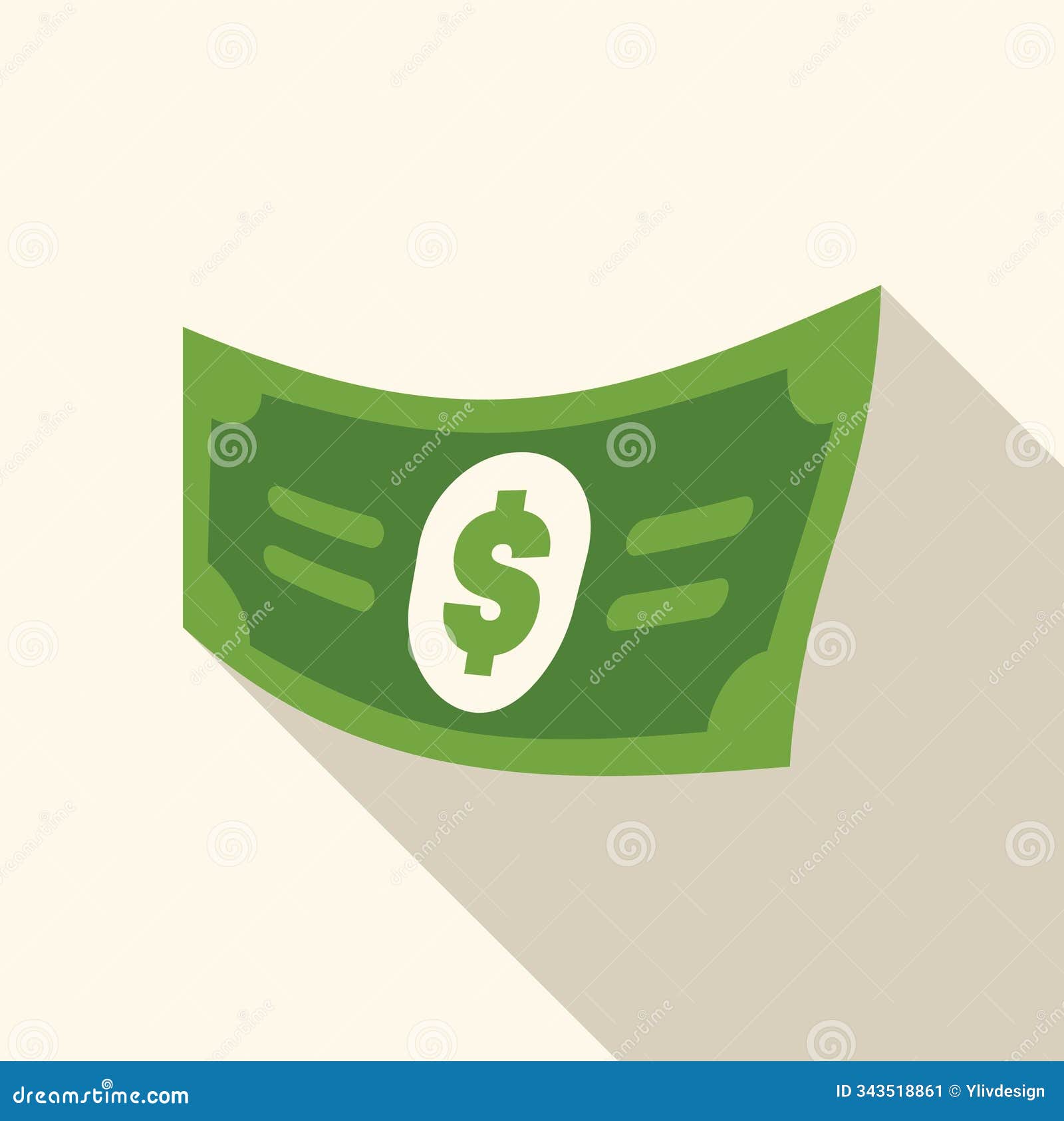 Green Wavy Dollar Bill Floating on White Background Stock Illustration ...