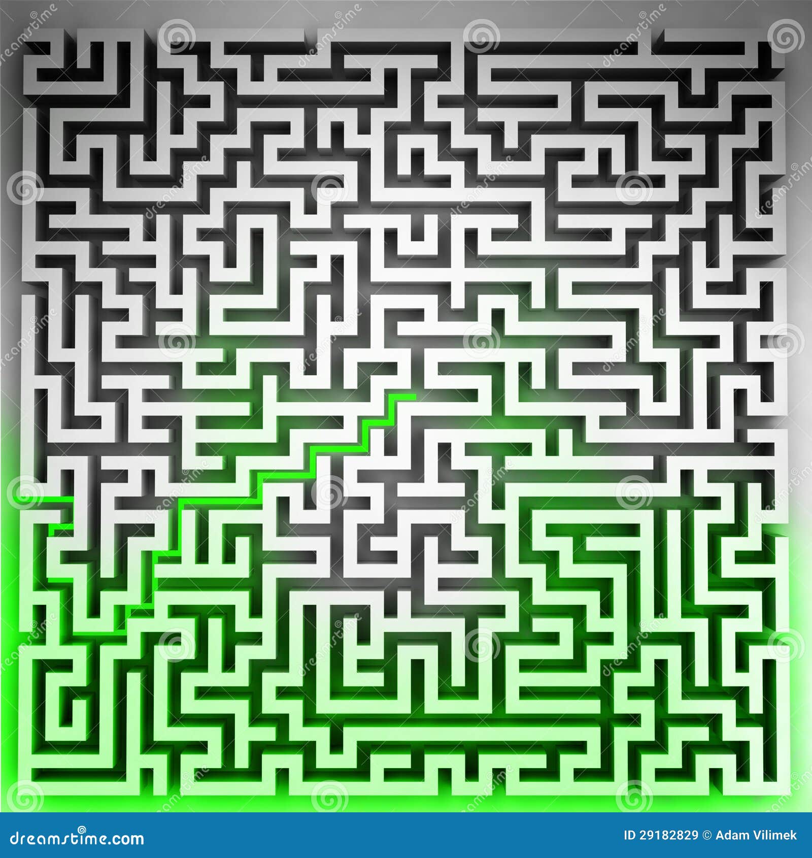 Green Way Solution at Three Dimensional Maze Top View Stock ...