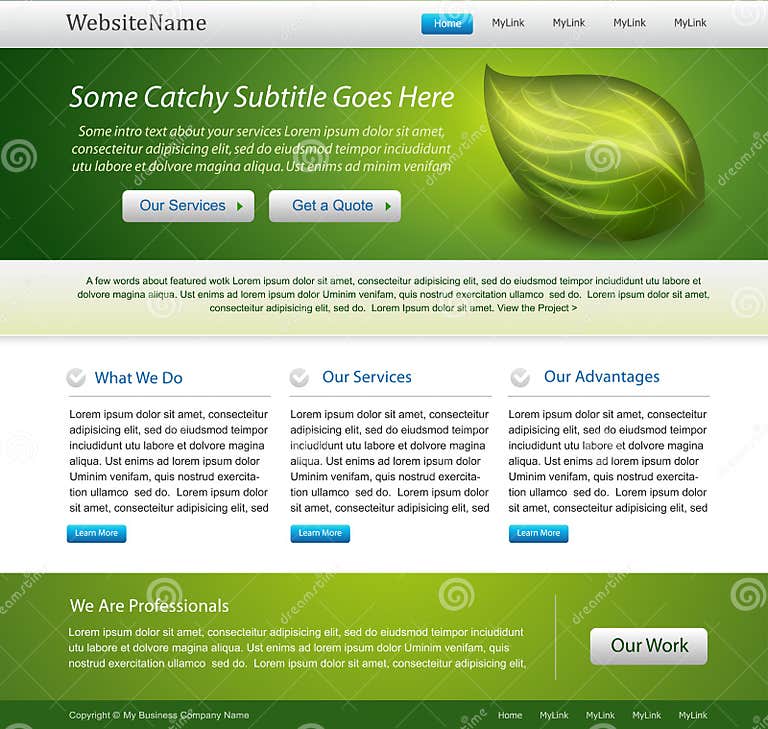 Green Website Template Design Stock Vector - Illustration of leaf ...