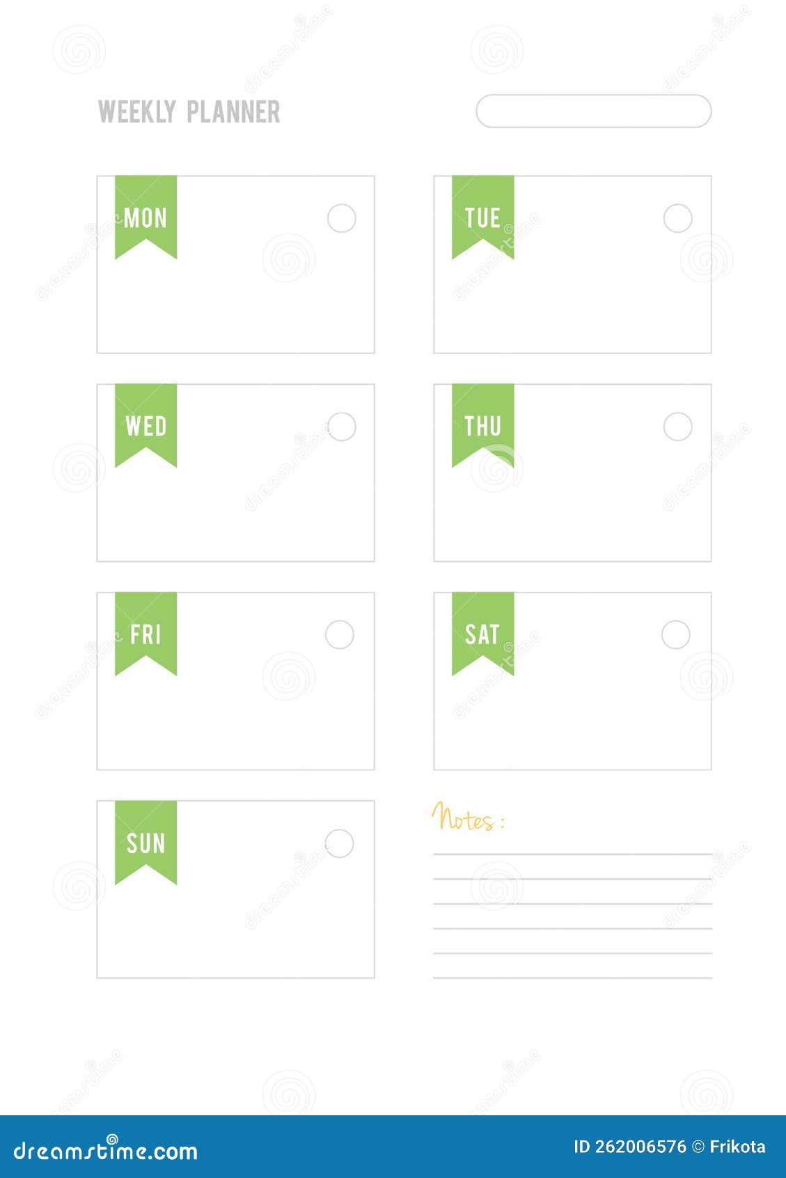 Green Weekly Planner with Notes. Printable Template. Vector ...