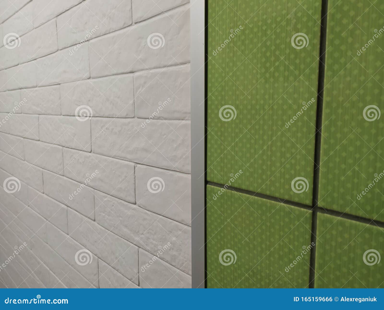 Green and White Ceramic Tiles with Curb Under Brick Stock Photo - Image ...