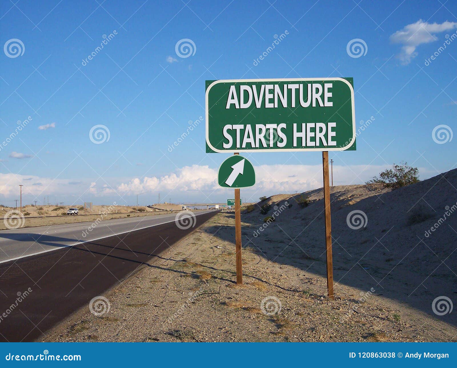 Adventure Roadside Highway Exit Sign Stock Photo - Image of grow, adult ...