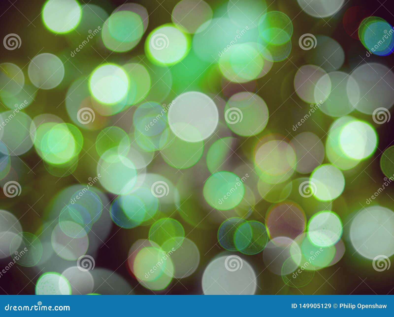 Green and White Round Glowing Bright Light Abstract Lights on a Black ...