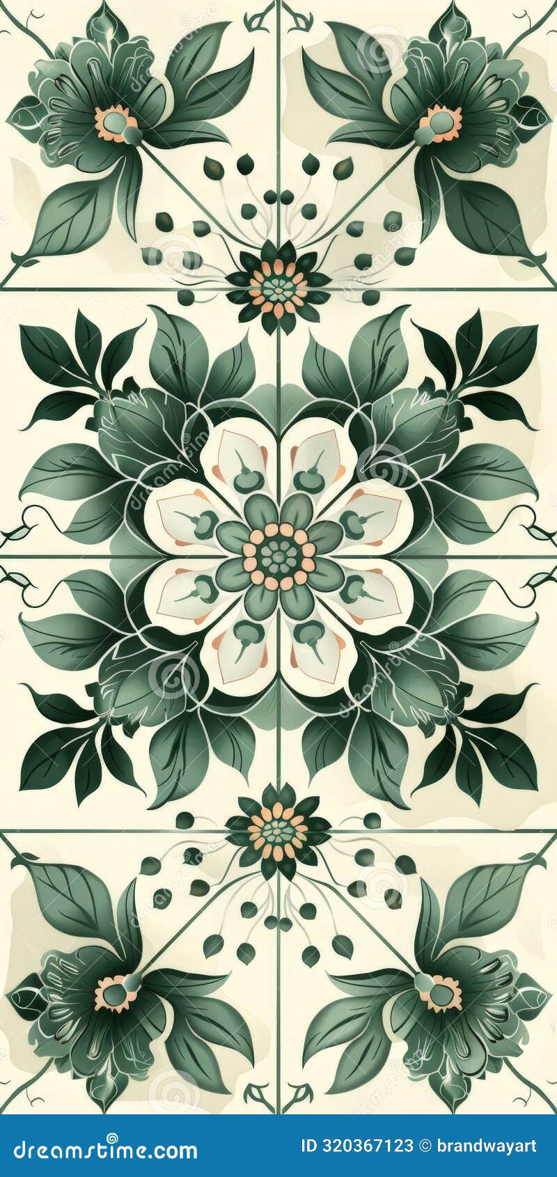 Green and White Tile with Flower Design Stock Illustration ...