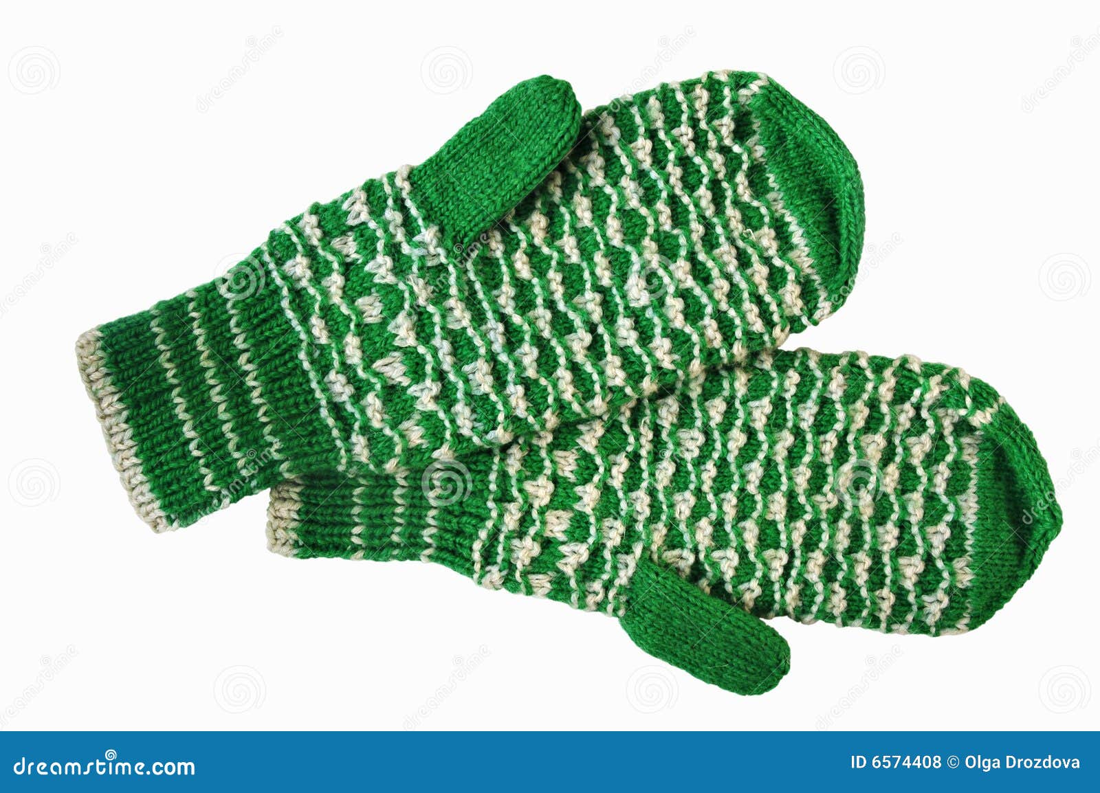 Green and White Woolen Mittens Stock Photo - Image of accessories ...