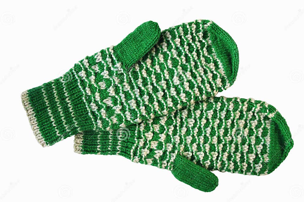 Green and White Woolen Mittens Stock Photo - Image of accessories ...