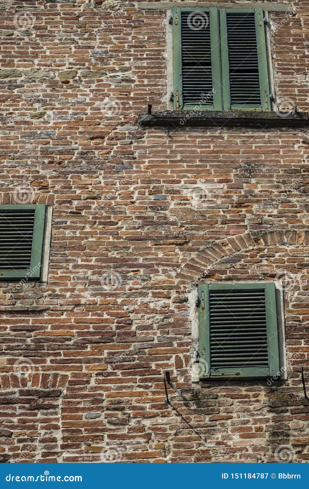 Green Window Blinds of a Brick House Stock Image - Image of rustic ...