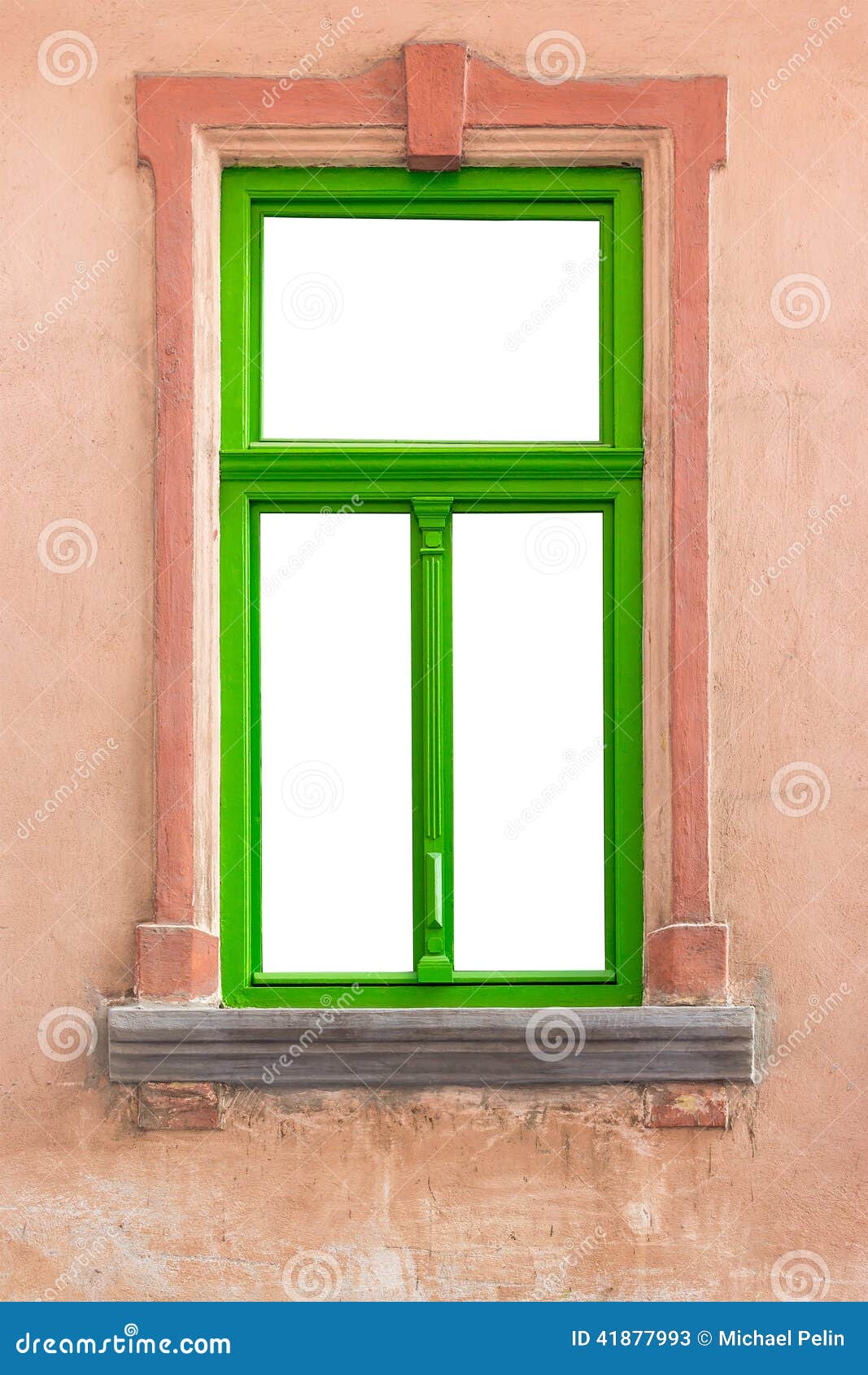 Green Window Frame on Old Wall Stock Image - Image of building, wall ...
