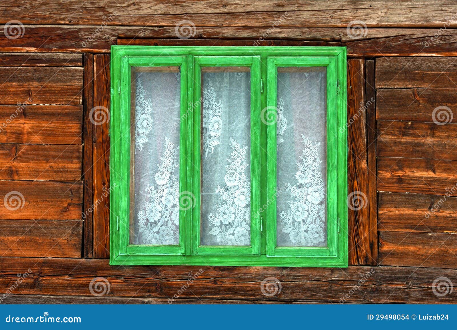 Green Window of a Rustic Old House with Wooden Walls Stock Photo ...