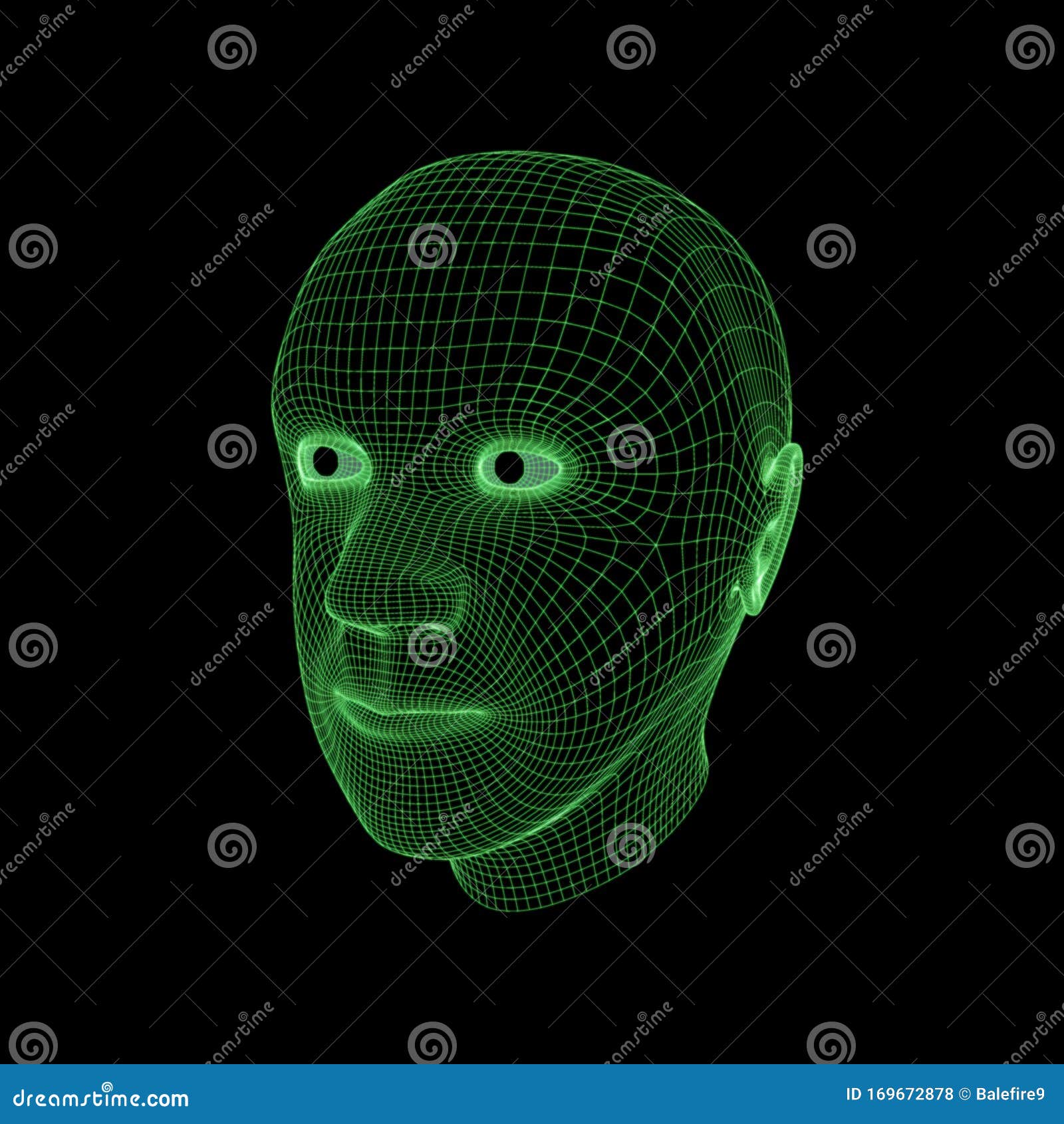 Green Wireframe Rendering of a Man`s Head Stock Illustration ...