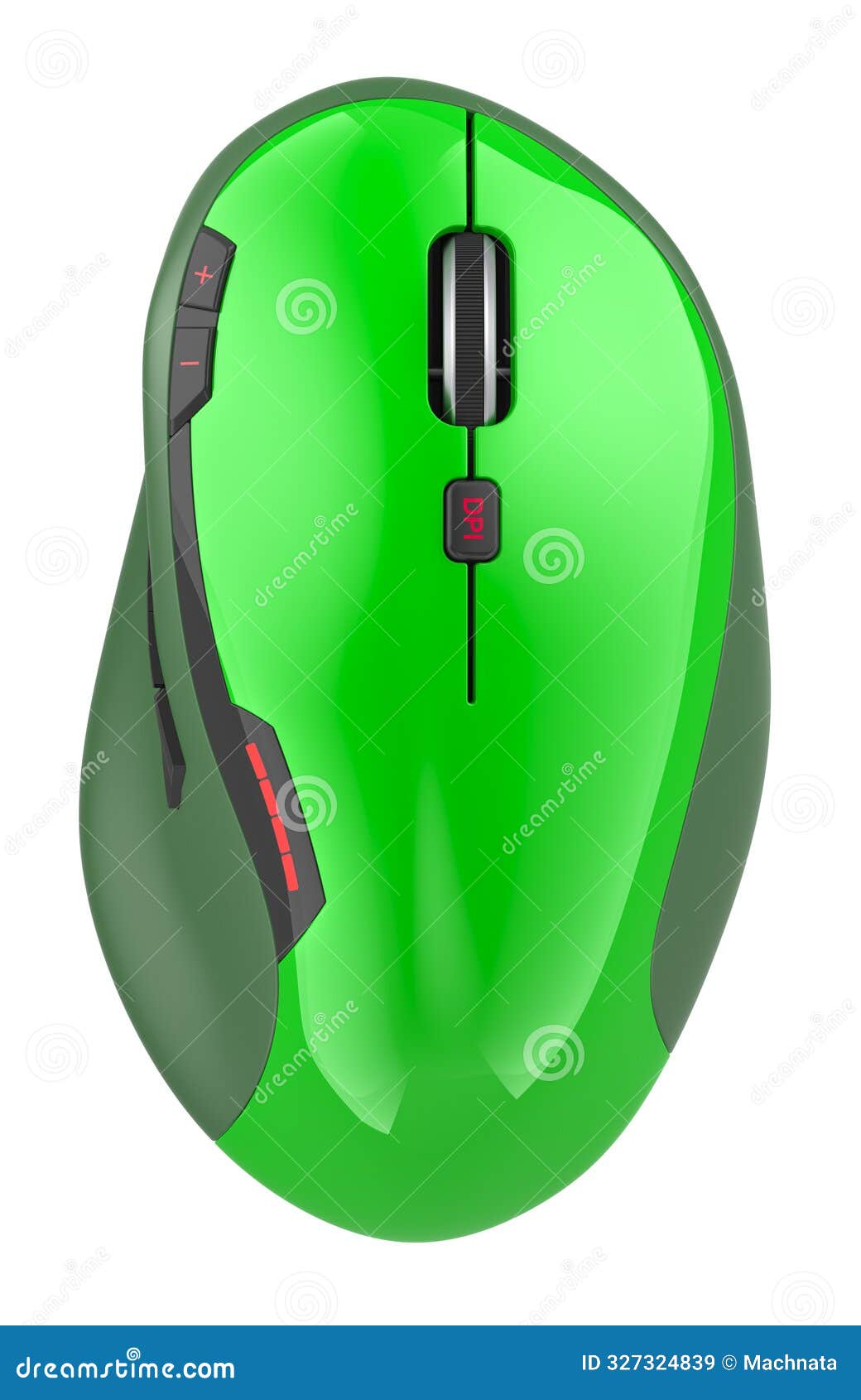 Green Wireless Computer Mouse, Top View. 3D Rendering Stock ...