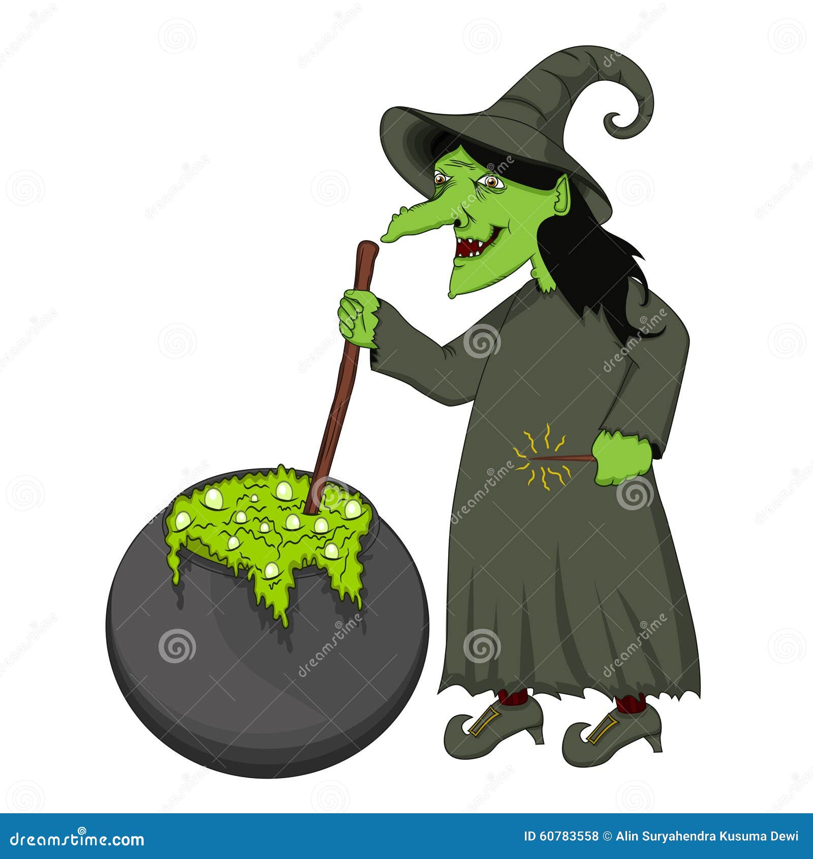 Witch Cooking, Castle And Full Moon Vector Illustration For Happy ...