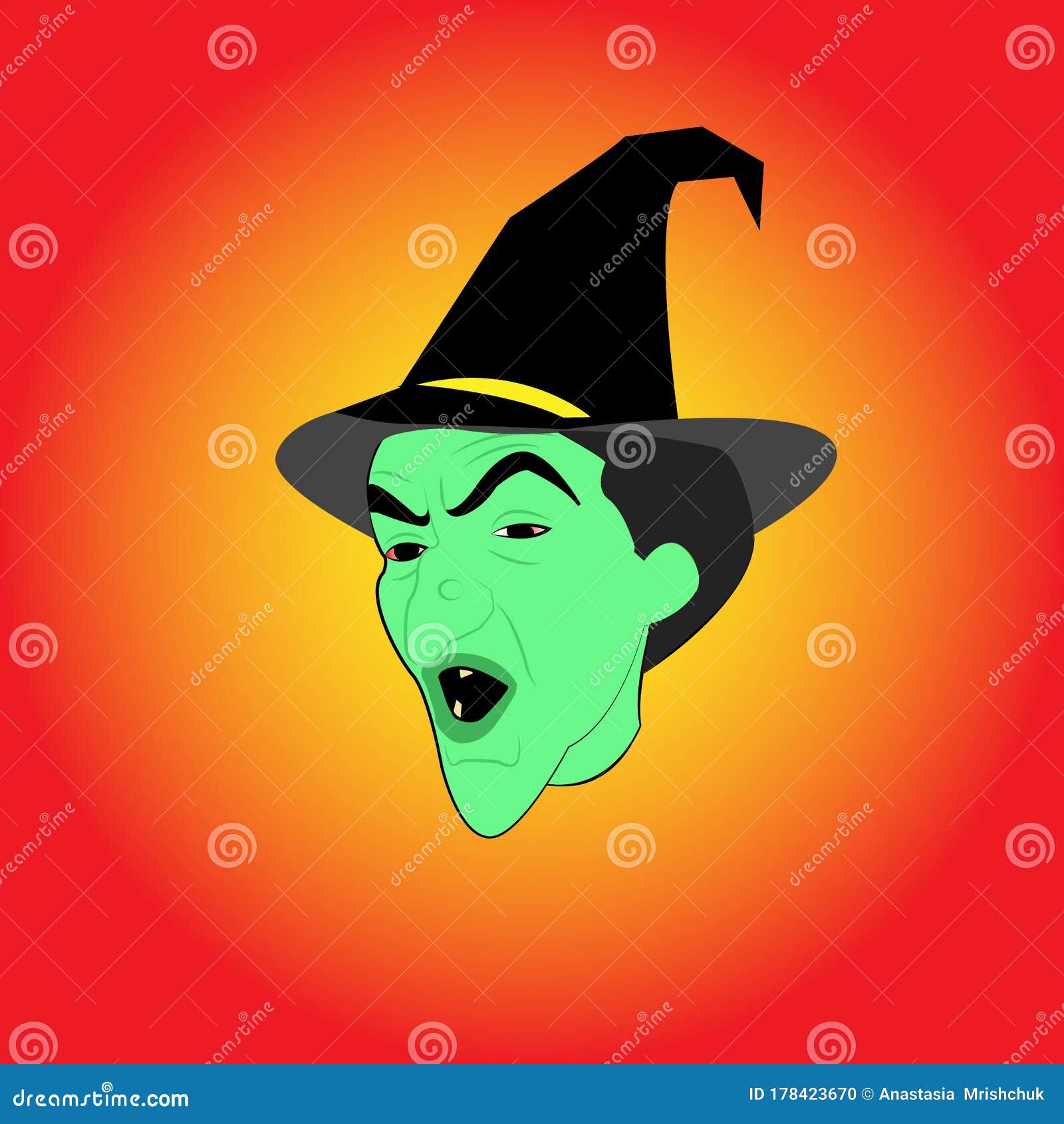 Green Witchs Face Isolated on White Background Stock Illustration ...