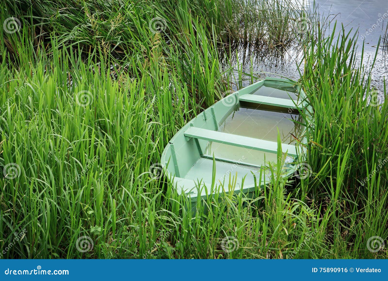 Green wooden rowing boat stock photo. Image of grass - 75890916