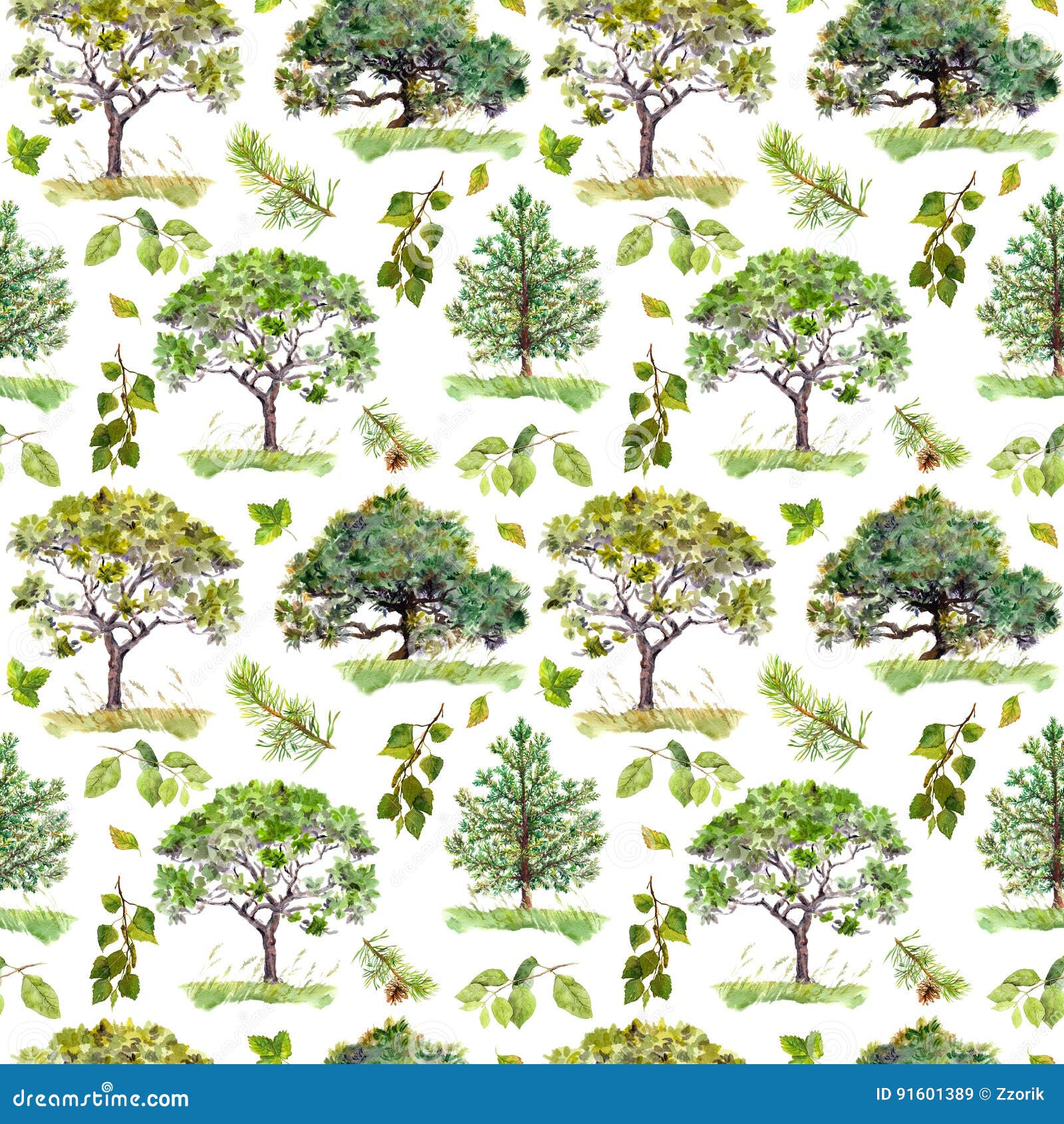 Green Woods. Park, Forest Pattern with Trees. Seamless Pattern ...