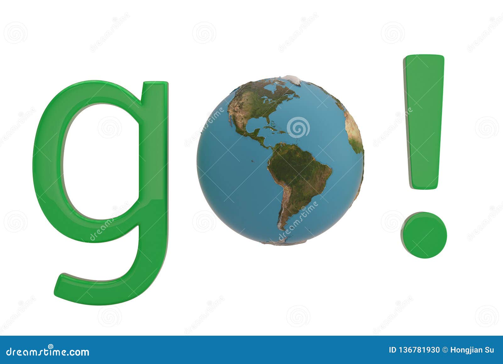 Green Word Go with 3d Globe on White Background. 3D Illustration Stock ...