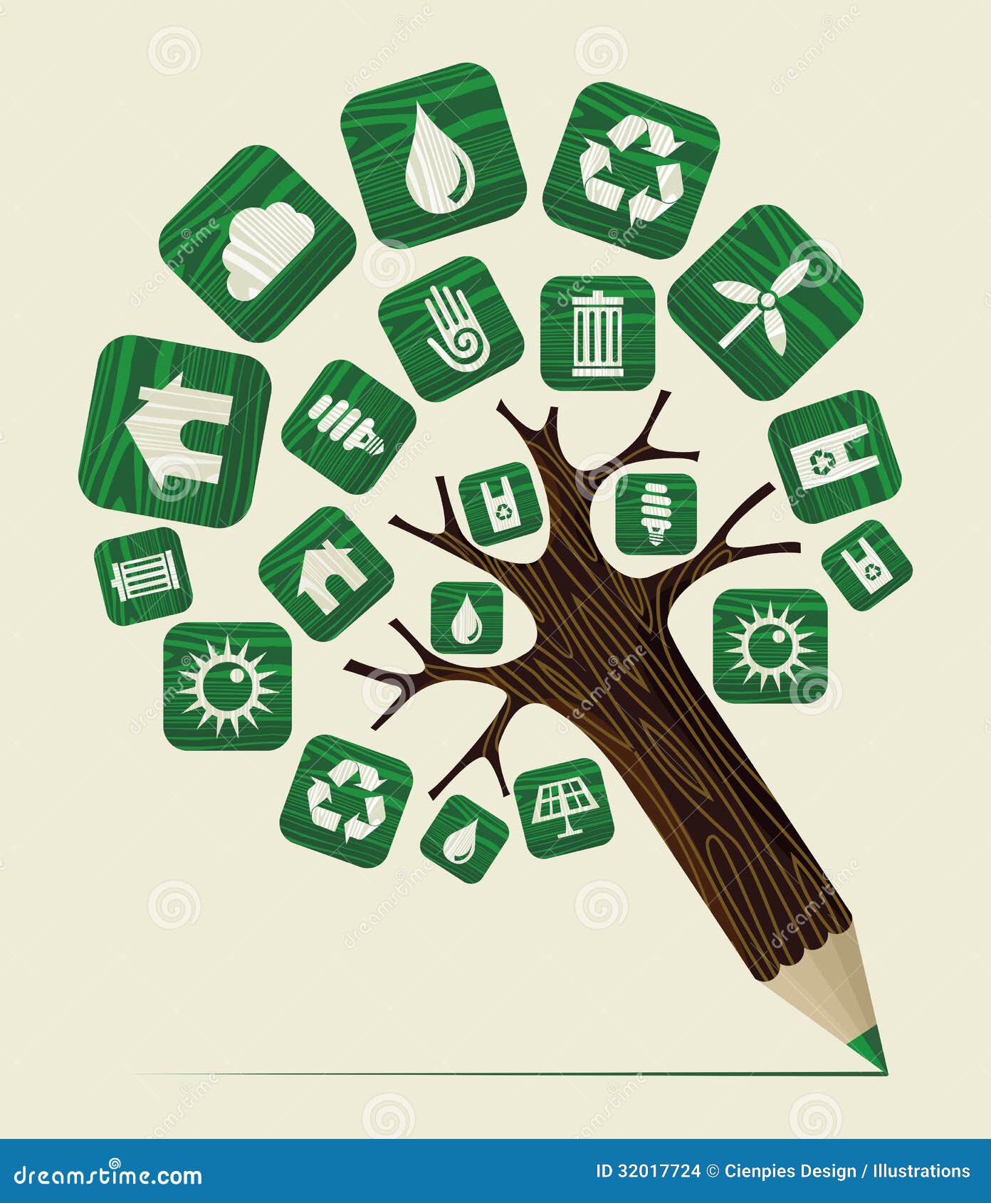 Green World Concept Pencil Tree Stock Vector - Illustration of objects ...