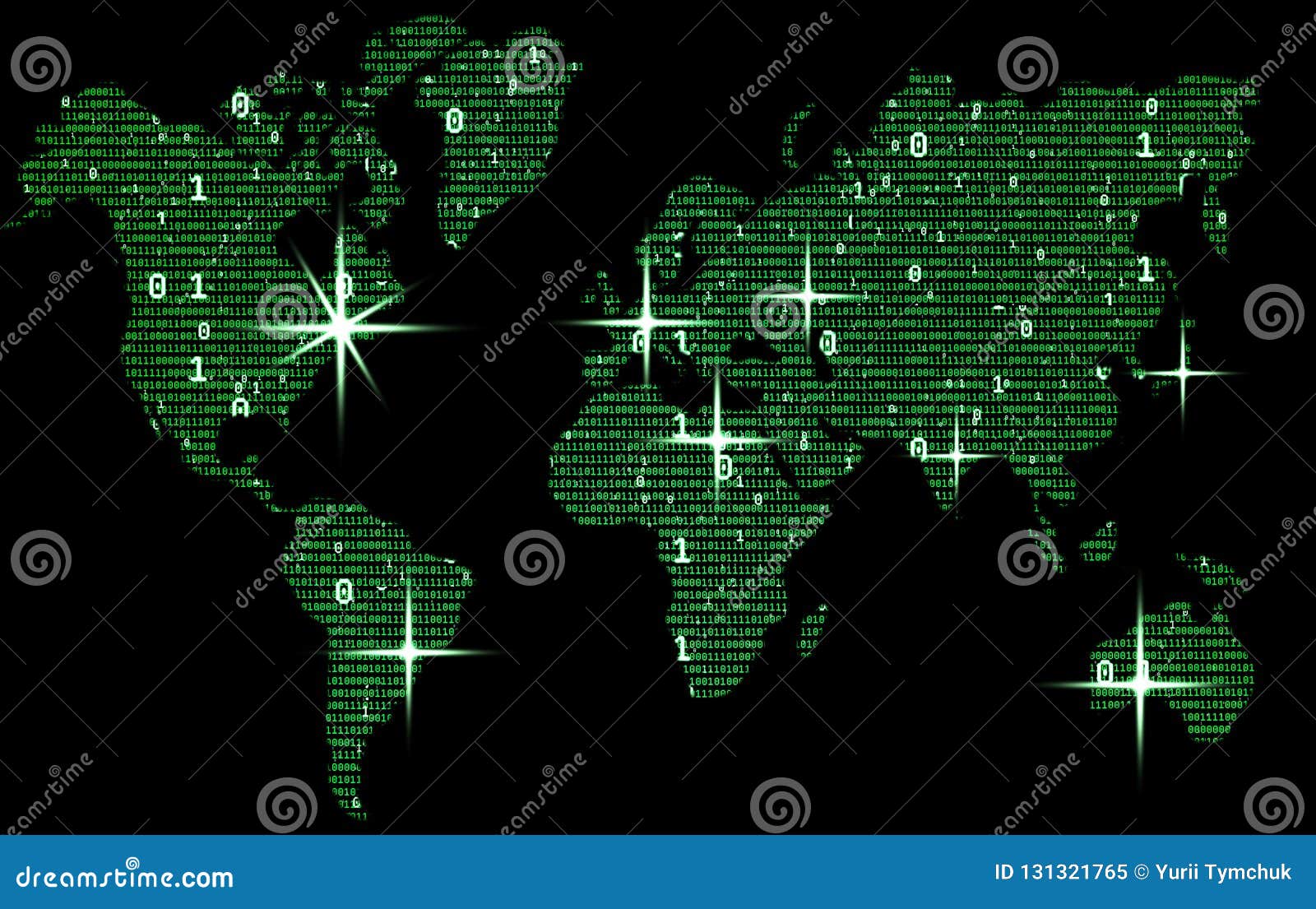 Green World Map Consists of Binary Code, Concept of Digital World Stock ...