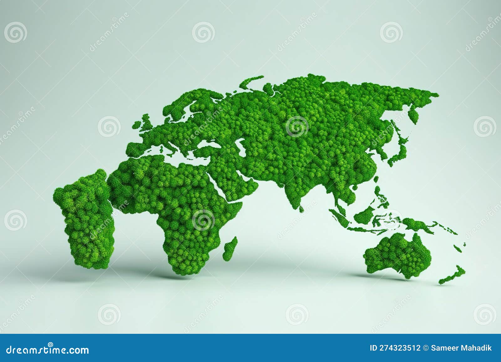 Green World Map - 3D Tree or Forest Shape of World Map Isolated on ...