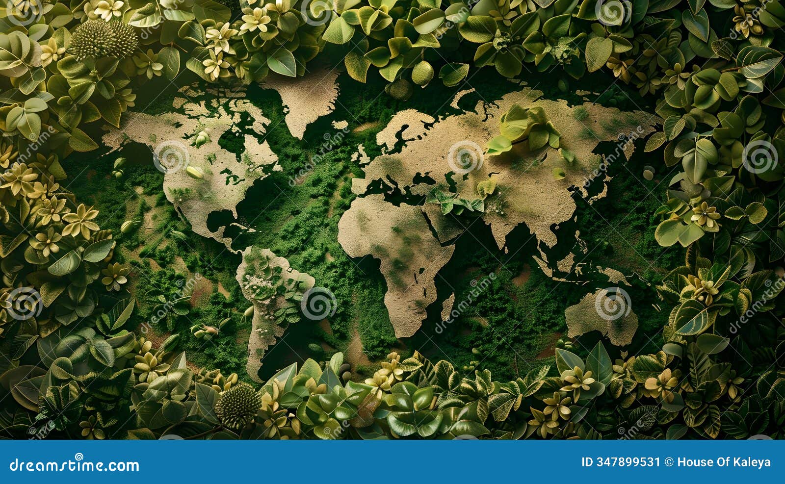 Green World Map Illustration with Lush Foliage Stock Illustration ...