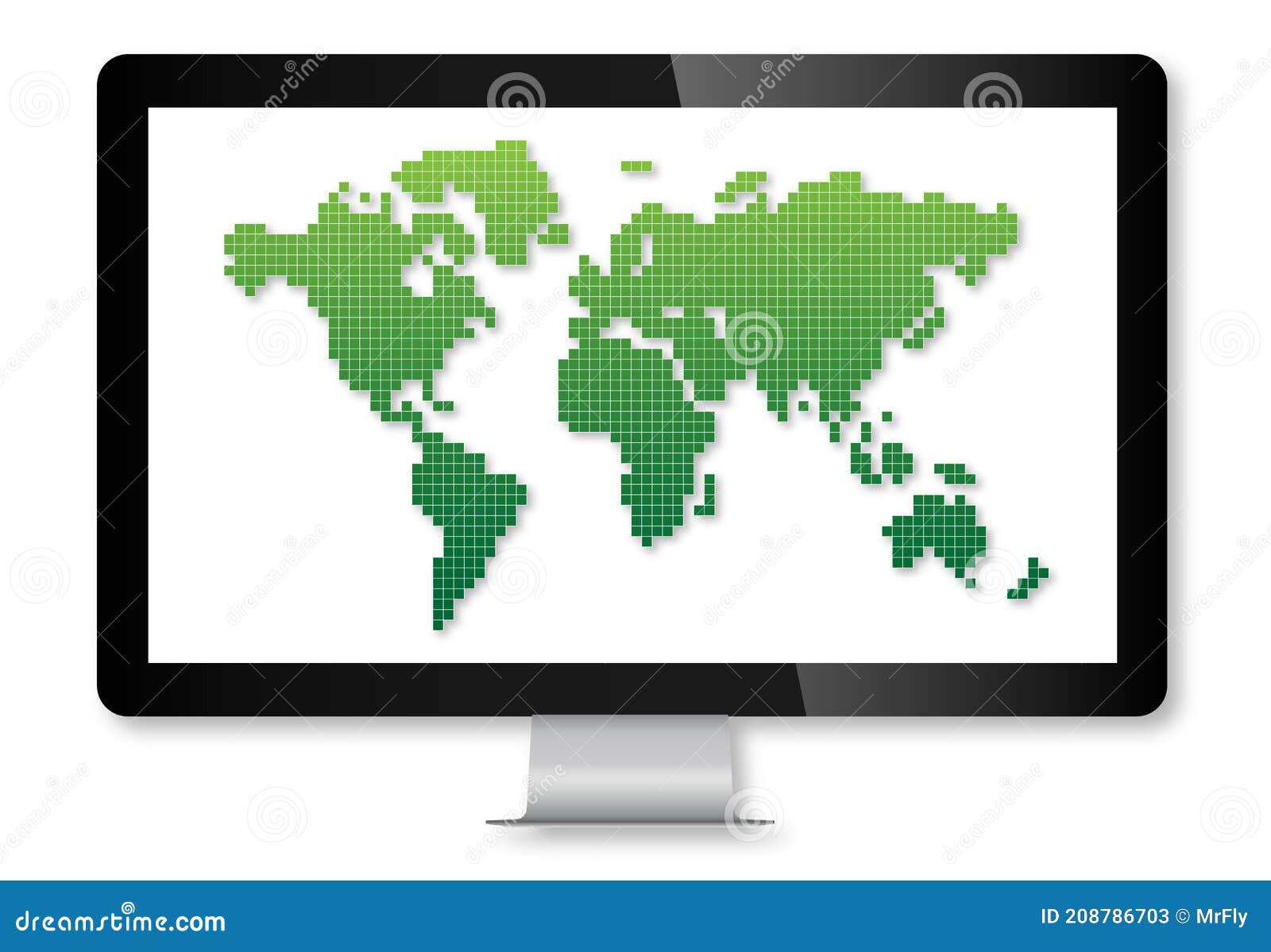 Green World Map on Isolated Screen Vector Illustration Stock Vector ...