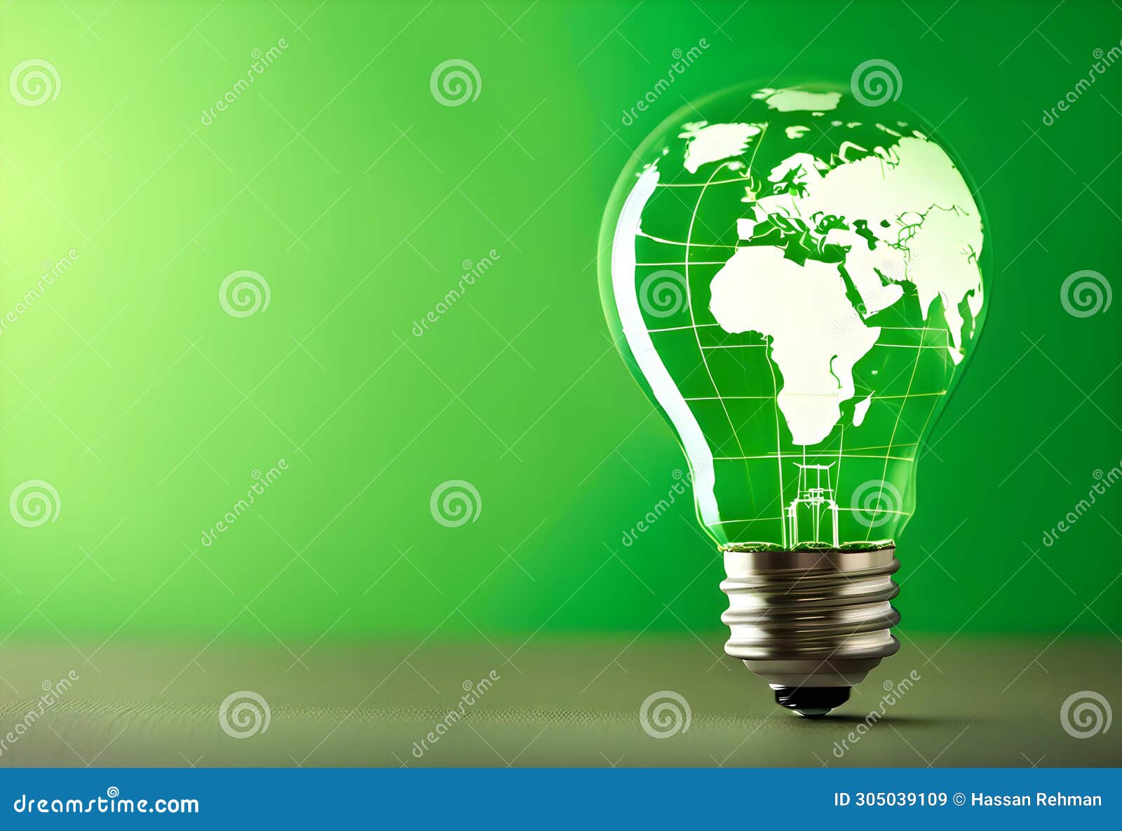 Green World Map on the Light Bulb with Green Background Stock ...
