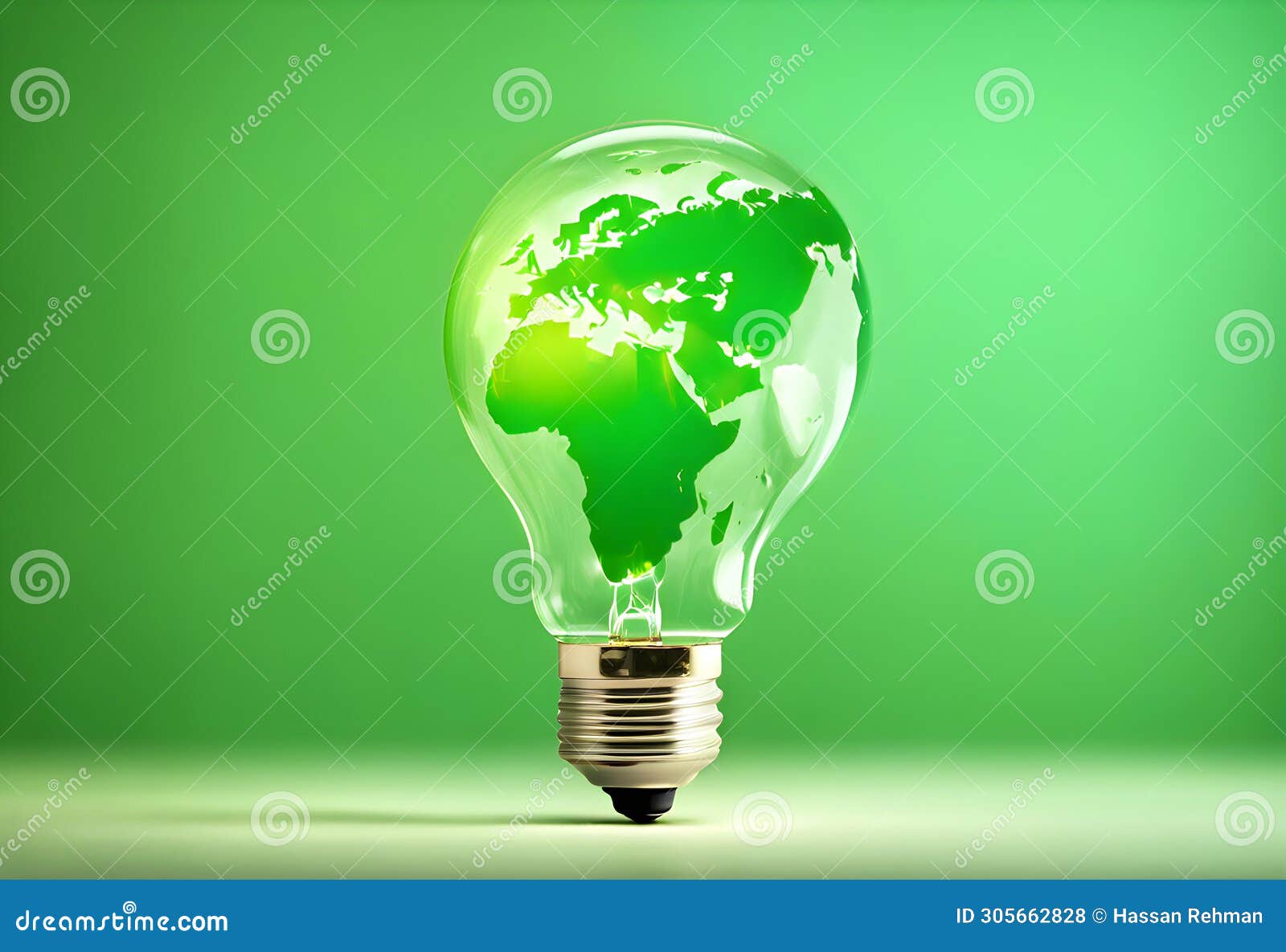 Green World Map on the Light Bulb with Green Background Stock ...