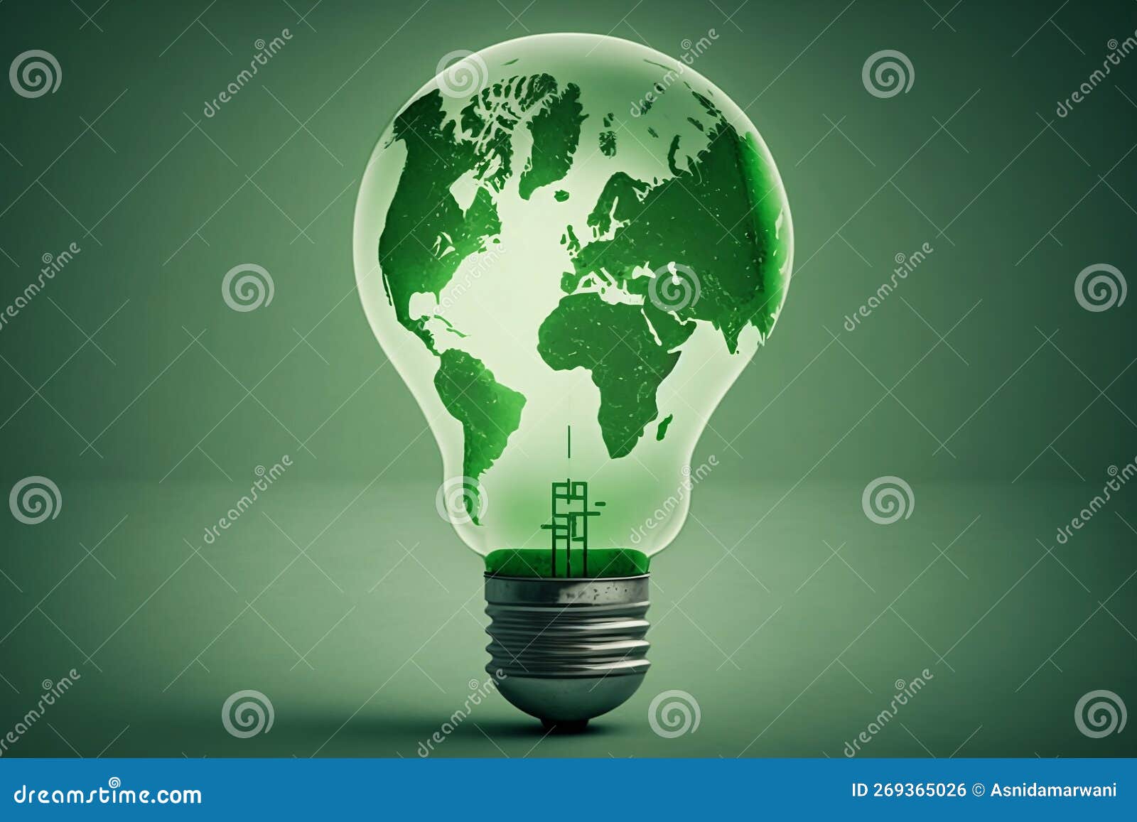 Green World Map on the Light Bulb on Green Background - Ai . Stock ...
