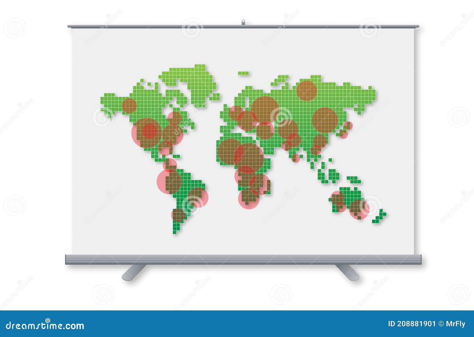 Green World Map Made Out of Pixels on the Screen Vector Illustration ...