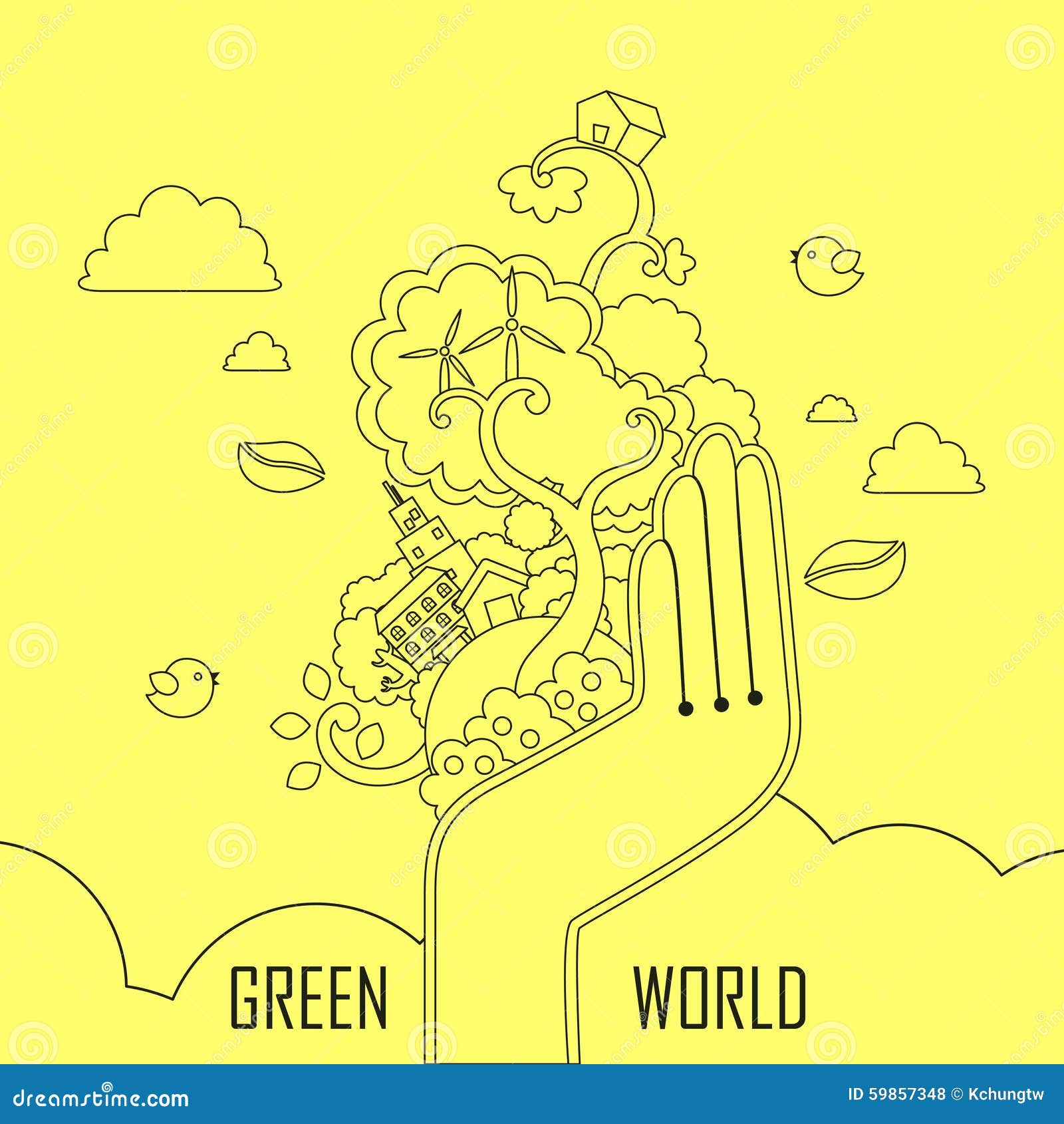Green World in Thin Line Style Stock Vector - Illustration of abstract ...