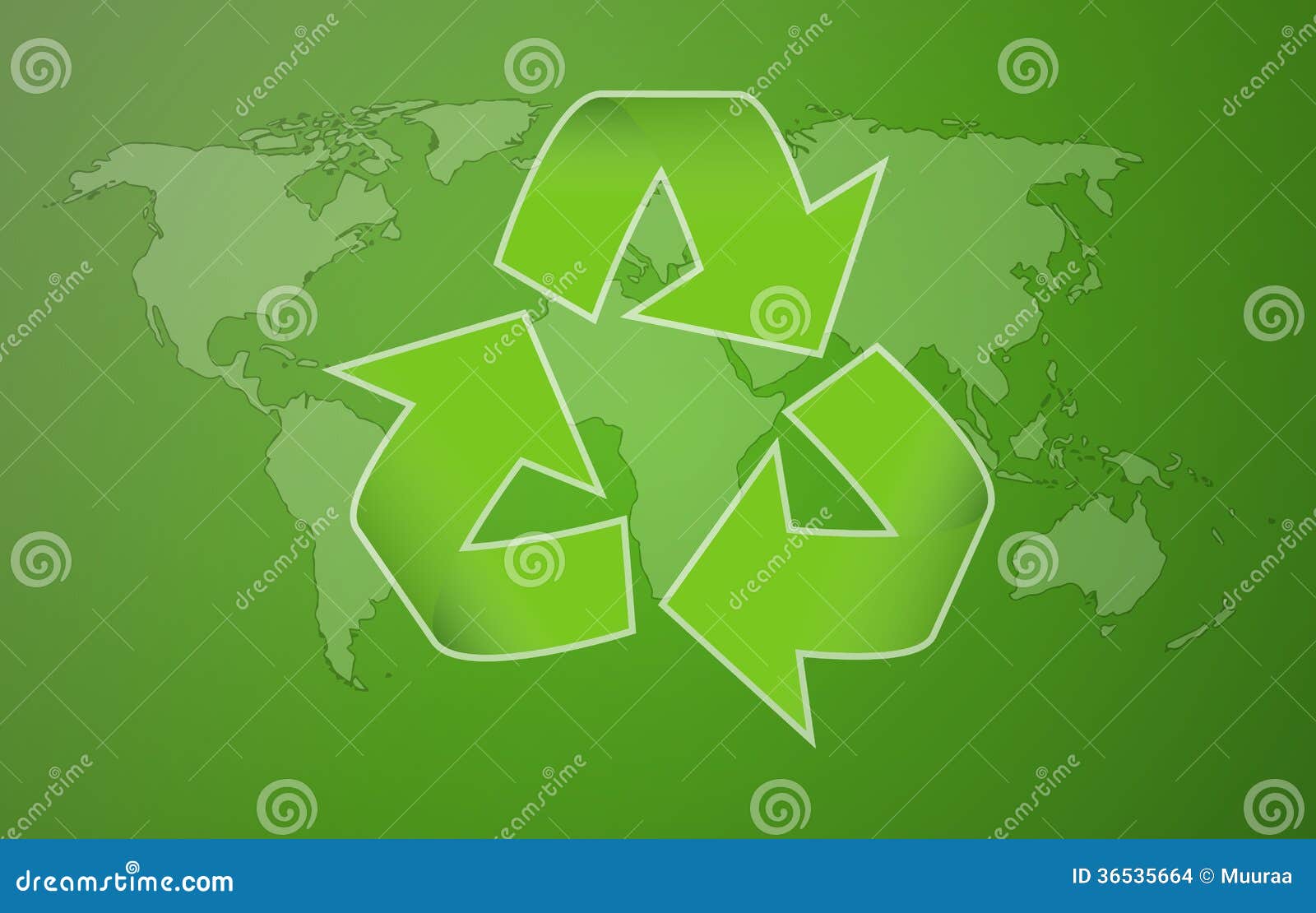 Green Worldmap with Symbol of Recycling Stock Vector - Illustration of ...