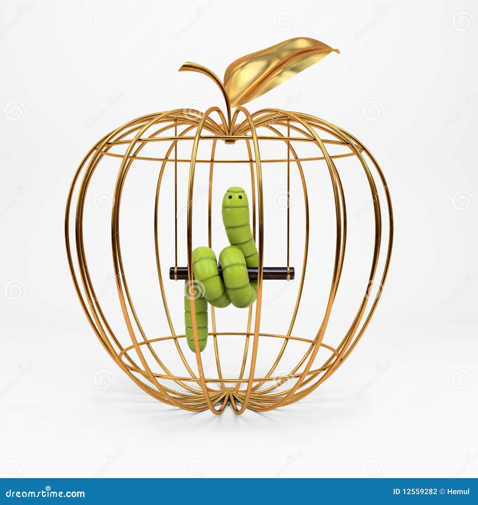 Green worm in the apple stock illustration. Illustration of home - 12559282