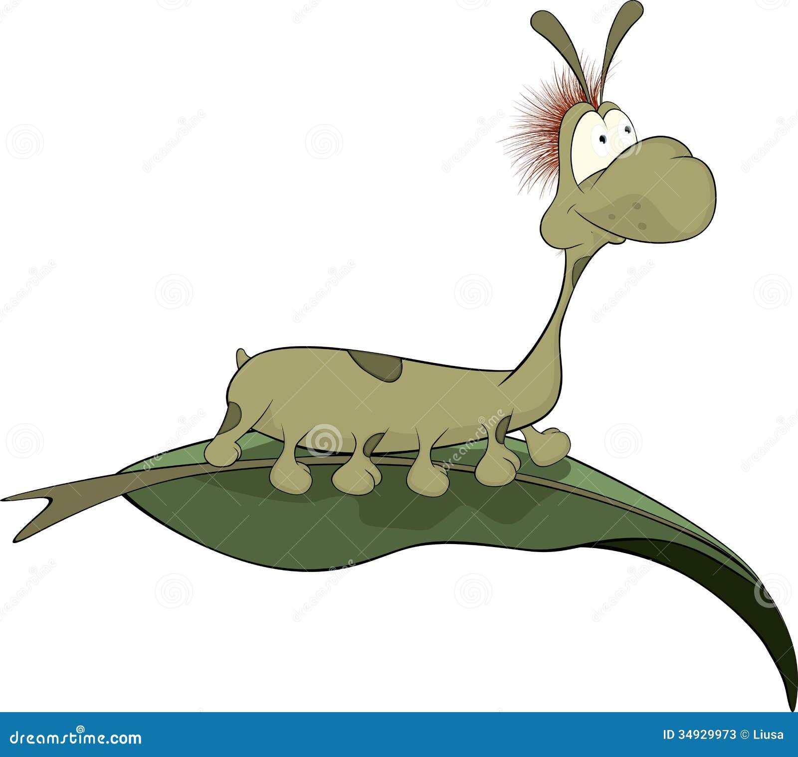 Green Worm on a Leaf. Cartoon Stock Vector - Illustration of beauty ...