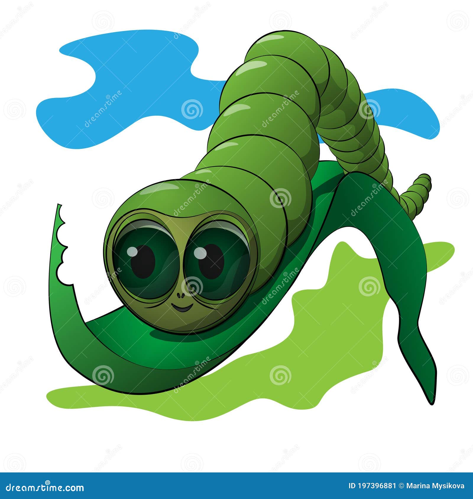 Green worm on a leaf stock vector. Illustration of crawl - 197396881