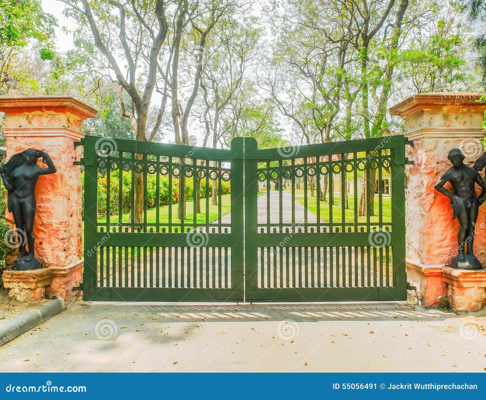 Green Wrought Iron Gate With Statue Royalty-Free Stock Photography ...