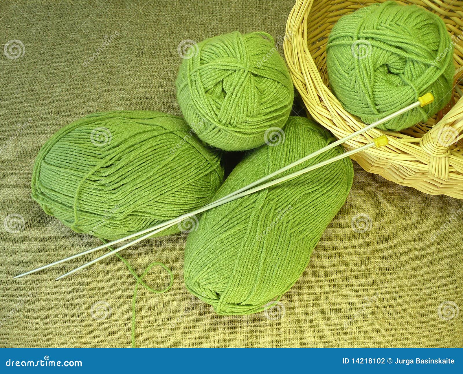 Green yarn and needle stock photo. Image of wool, group - 14218102