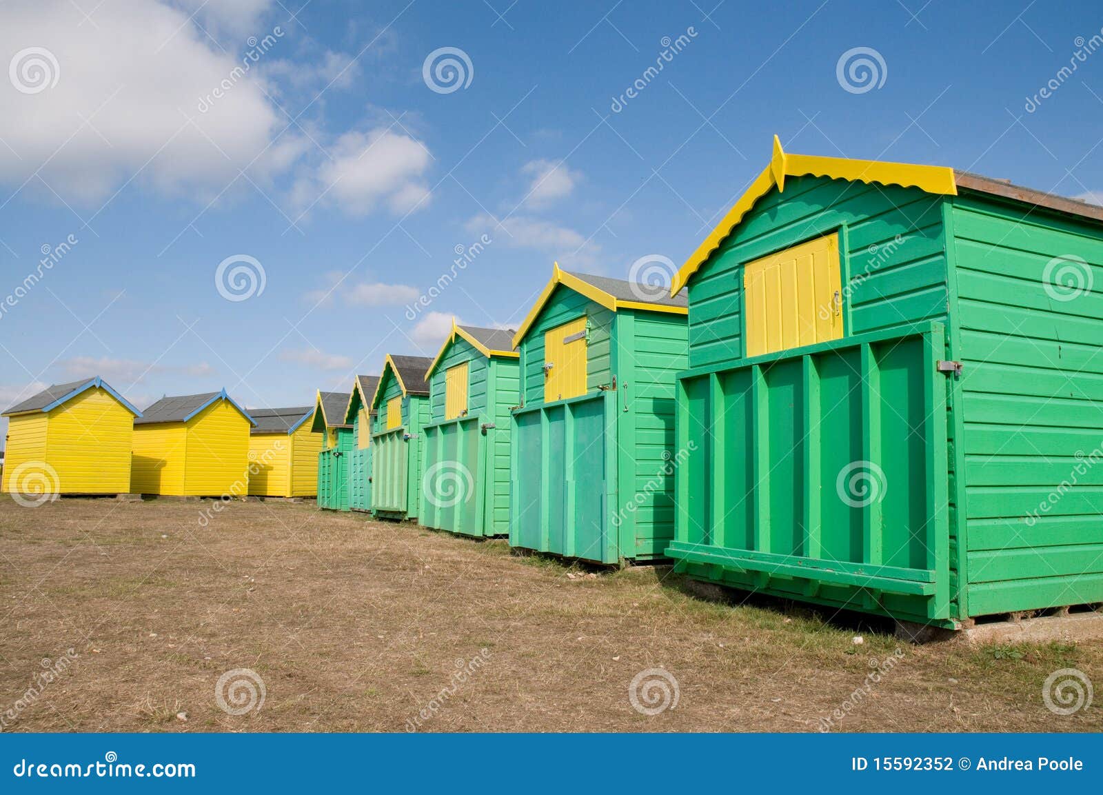 Green and Yellow Beach Huts Stock Photo - Image of holiday, beach: 15592352