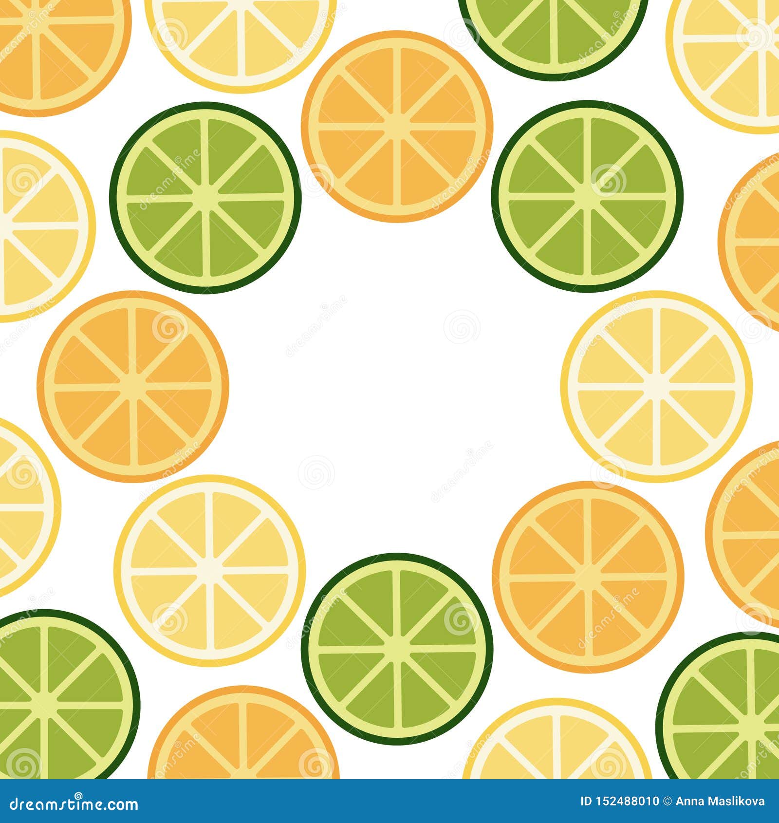 Green Yellow Orange Citrus Frame. Flat Colorful Fruit Vector ...