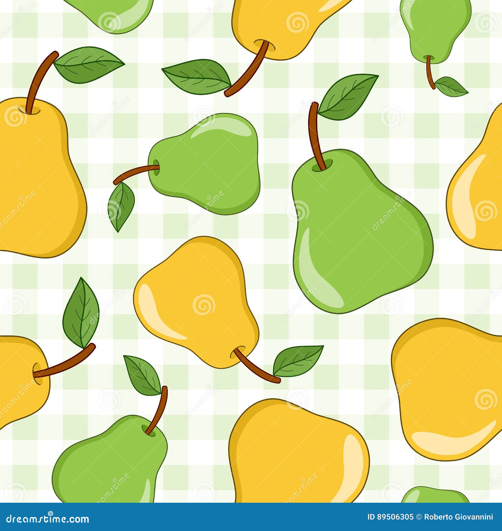 Green & Yellow Pears Pattern on Tablecloth Stock Vector - Illustration ...
