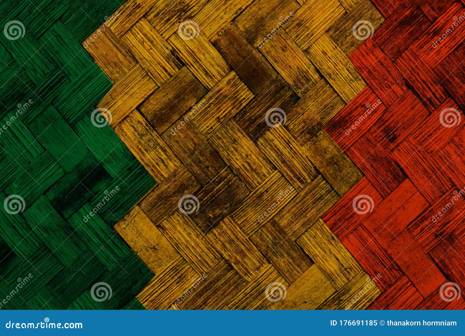 Green Yellow Red Reggae Background on Wickerwork Texture Stock Image ...