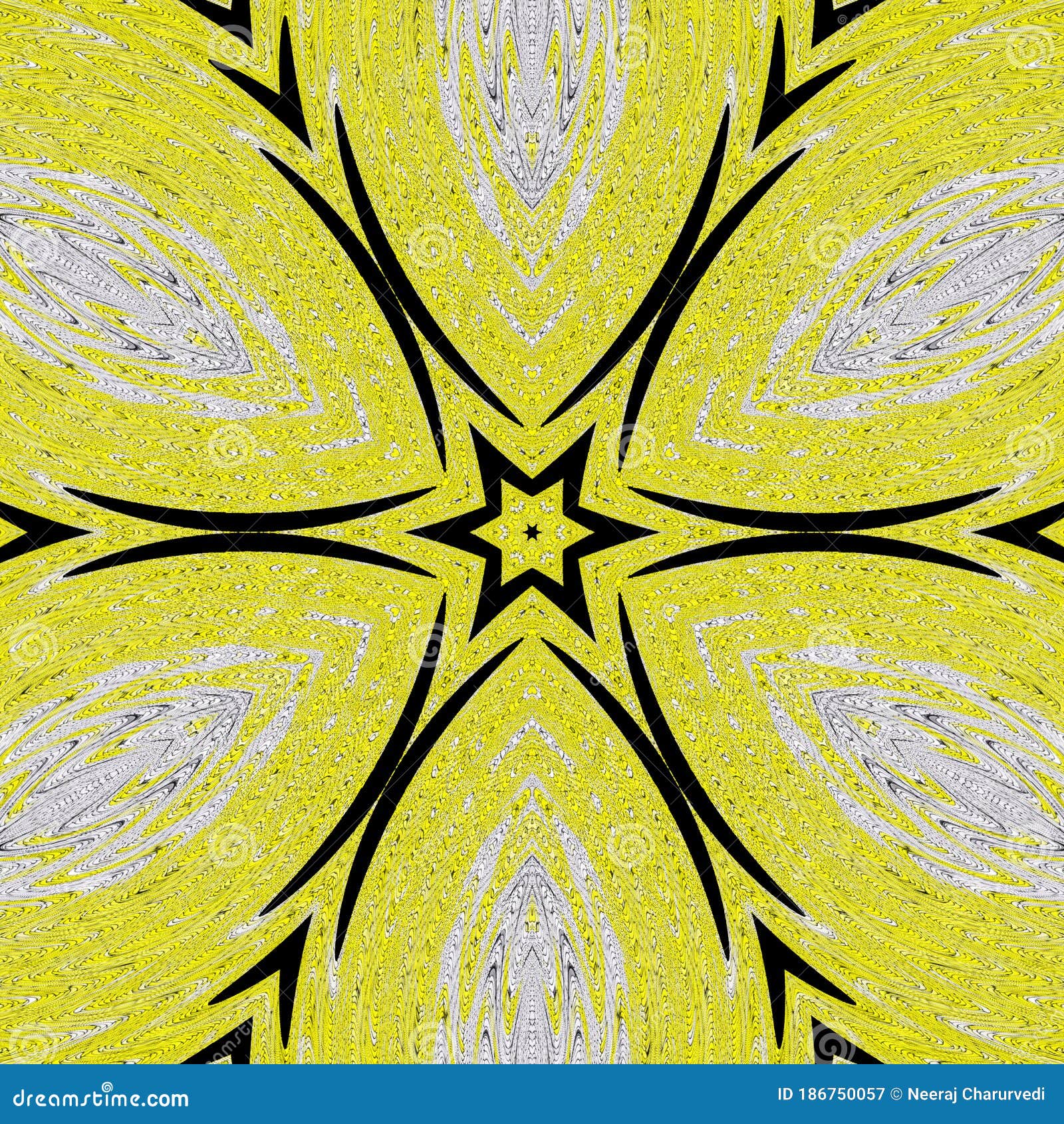 Black Star Tile Texture in Flower Shape Pattern on Yellow Background ...